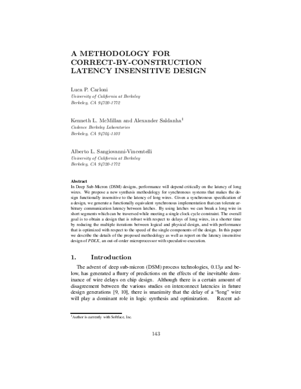 (PDF) A Methodology for Correct-by-Construction Latency Insensitive Design