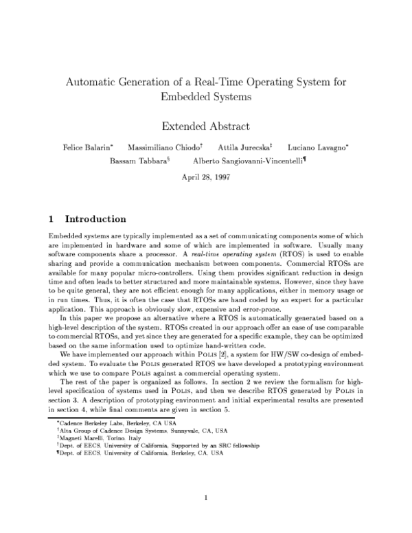 Pdf Automatic Generation Of A Real Time Operating System For Embedded Systems
