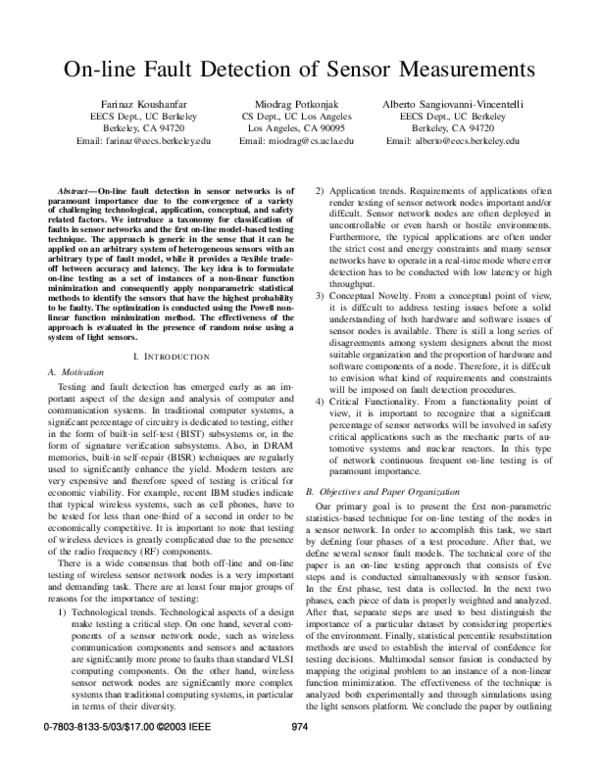 (PDF) On-line fault detection of sensor measurements
