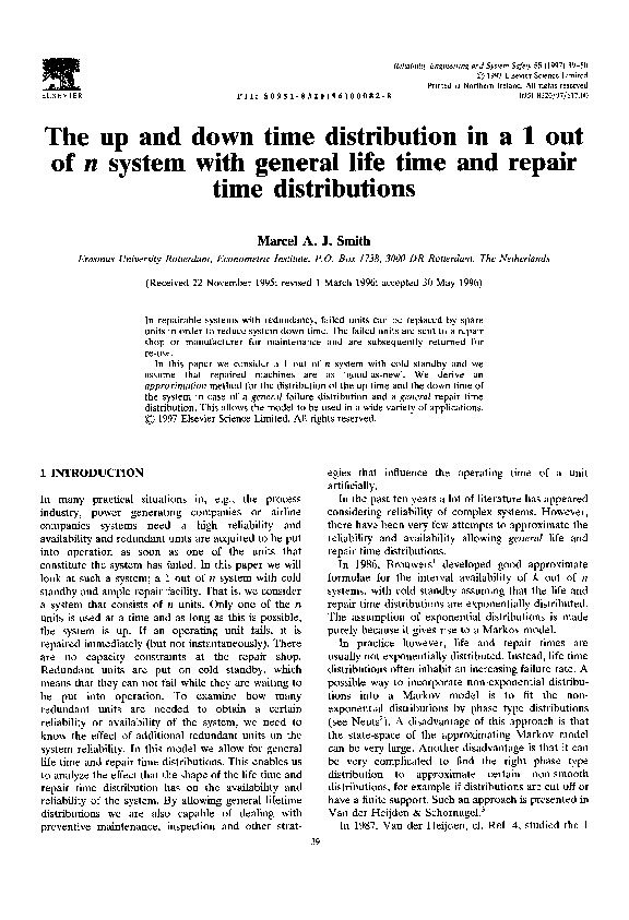 (PDF) The up and down time distribution in a 1 out of n system with ...