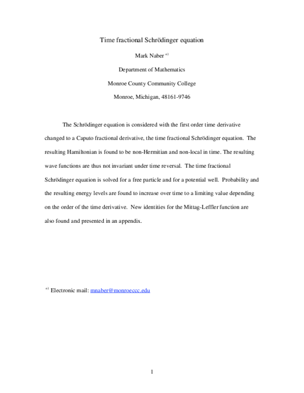 Pdf Time Fractional Schrödinger Equation