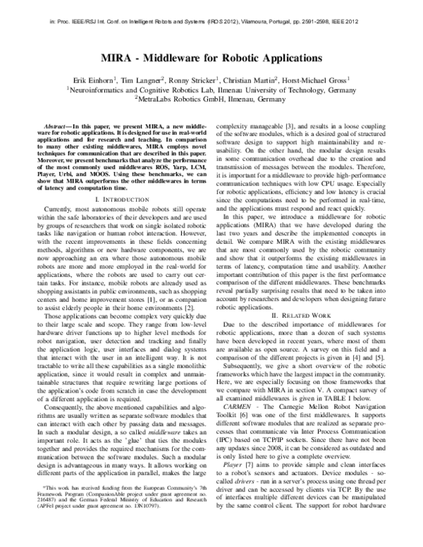 (PDF) MIRA - middleware for robotic applications