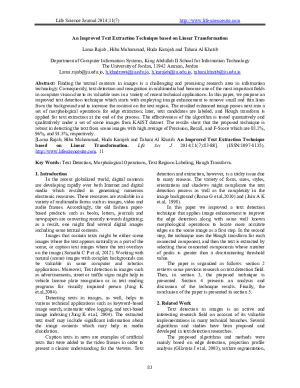 (PDF) An Improved Text Extraction Technique based on Linear Transformation | Tahani Al-Khatib ...