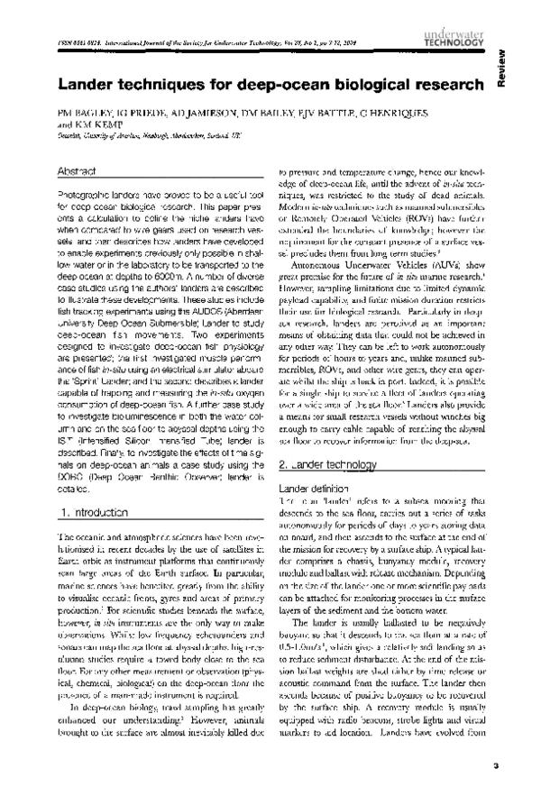 (PDF) Lander techniques for deep-ocean biological research | Imants ...