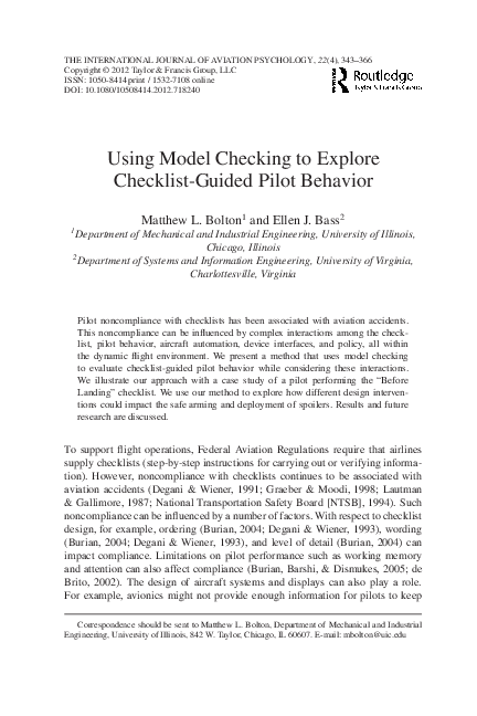 (PDF) Using Model Checking to Explore Checklist-Guided Pilot Behavior ...