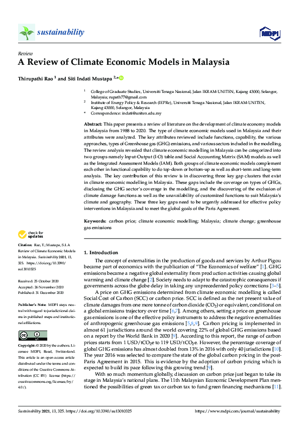(PDF) A Review of Climate Economic Models in Malaysia