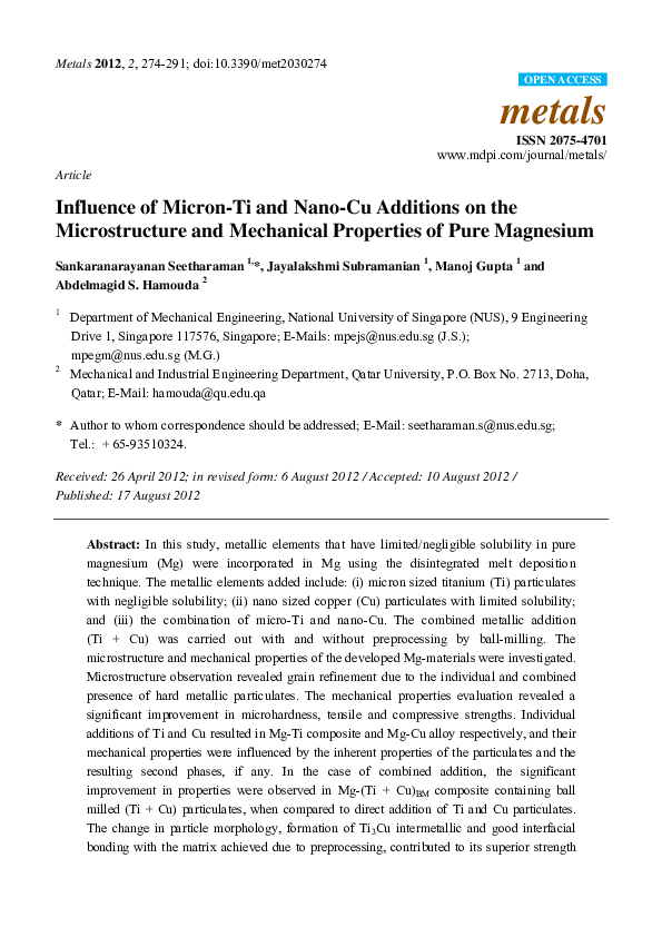 (PDF) Influence of Micron-Ti and Nano-Cu Additions on the ...