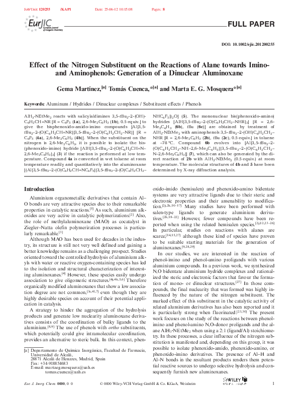 (PDF) Effect of the Nitrogen Substituent on the Reactions of Alane ...
