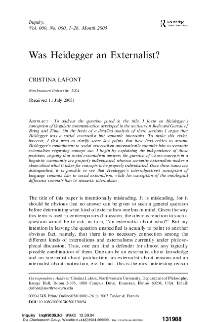 (PDF) Was Heidegger an Externalist?