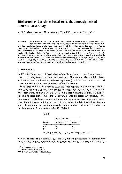 (PDF) Dichotomous decisions based on dichotomously scored items: a case ...