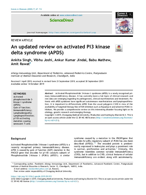 (PDF) A updated review on Activated PI3 kinase delta syndrome (APDS)