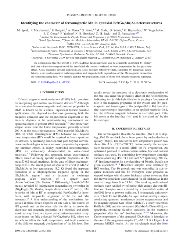 (PDF) Identifying the character of ferromagnetic Mn in epitaxial Fe/(Ga,Mn)As heterostructures ...