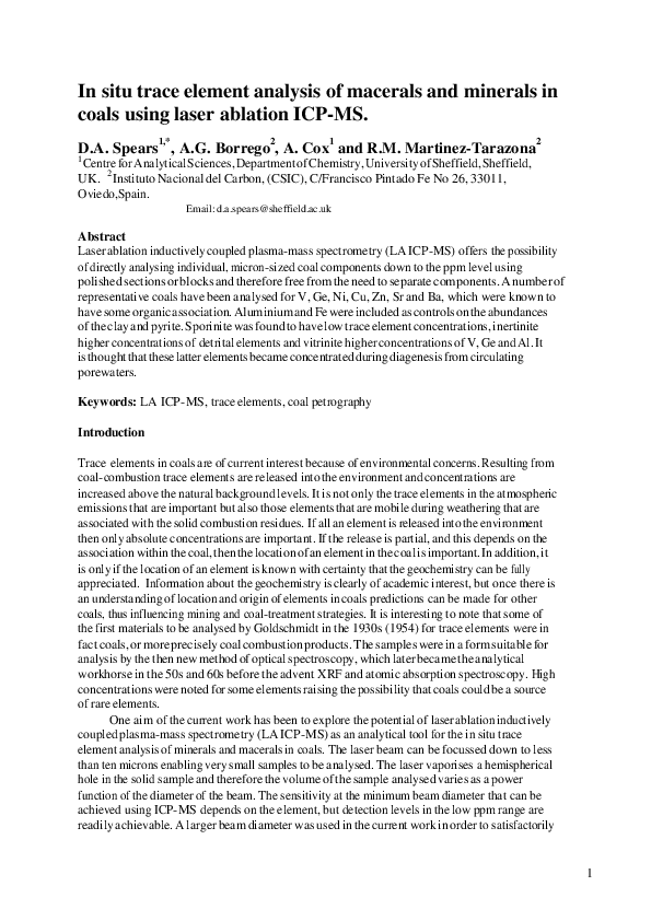 (PDF) In situ trace element analysis of macerals and minerals in coals using laser ablation ICP-MS