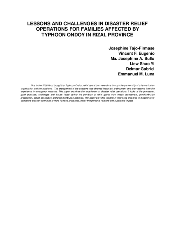 (PDF) Lessons and Challenges in Disaster Relief Operations for Families ...