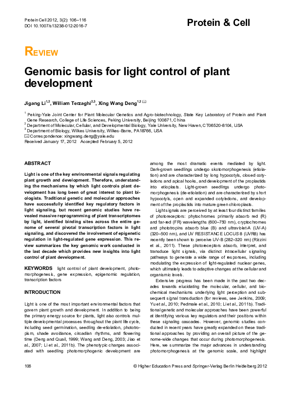 (PDF) Genomic basis for light control of plant development | william ...