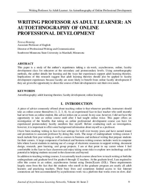 (PDF) Writing Professor as Adult Learner: An Autoethnography of Online ...