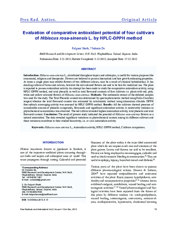 (PDF) Evaluation of comparative antioxidant potential of four cultivars ...