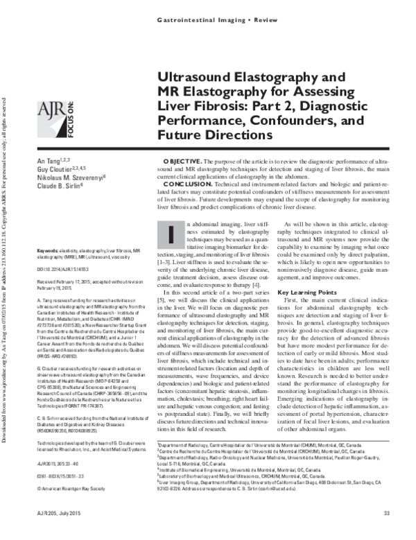 (PDF) Ultrasound Elastography and MR Elastography for Assessing Liver ...