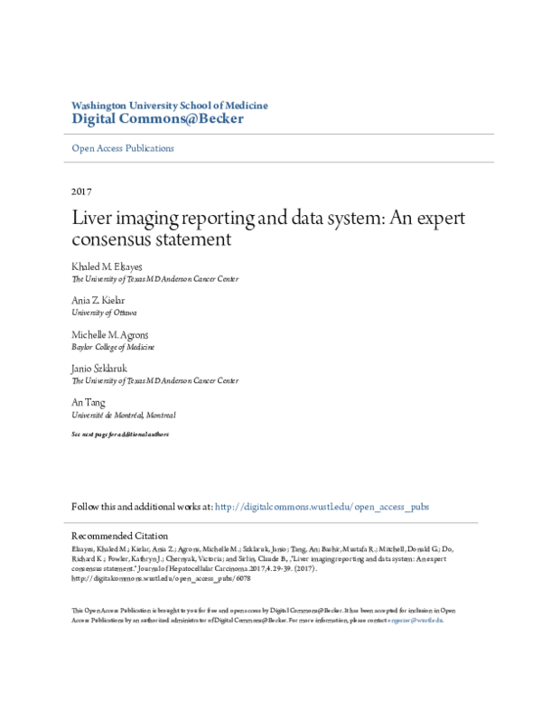 (PDF) Liver Imaging Reporting and Data System: an expert consensus ...