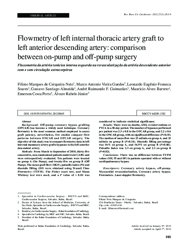(PDF) Flowmetry of left internal thoracic artery graft to left anterior ...