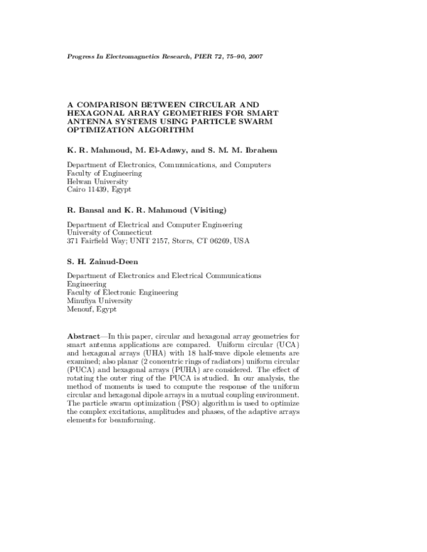Pdf A Comparison Between Circular And Hexagonal Array Geometries For Smart Antenna Systems