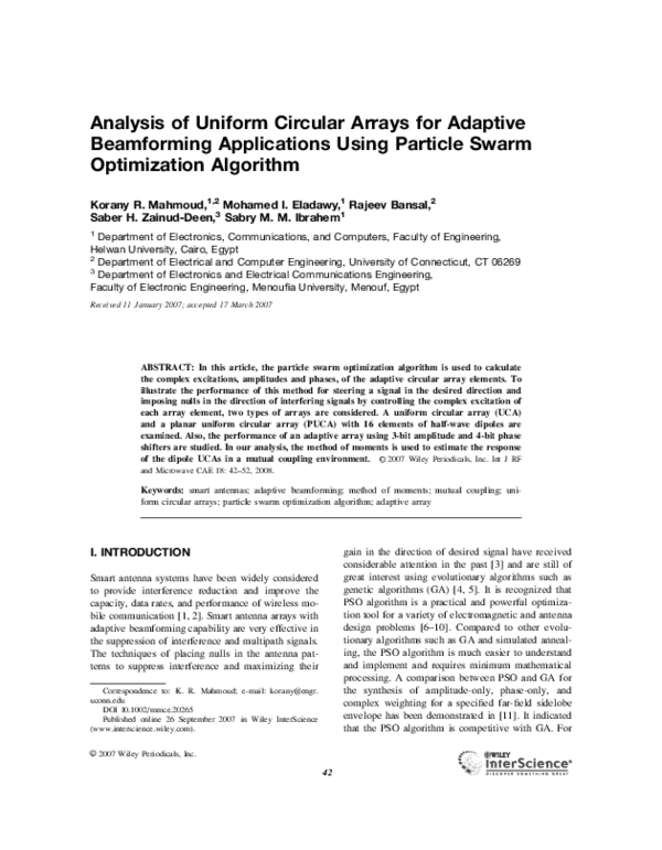 Pdf Analysis Of Uniform Circular Arrays For Adaptive Beamforming Applications Using Particle