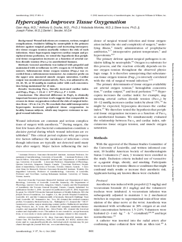 (PDF) Hypercapnia Improves Tissue Oxygenation