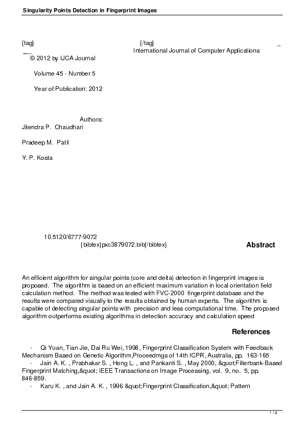 (PDF) Efficient Detection of Singular Points in Fingerprints