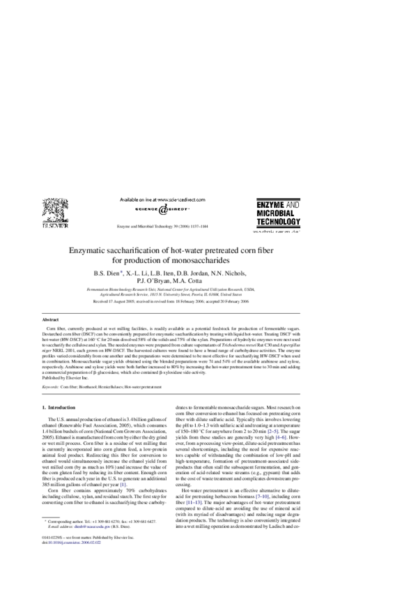 (PDF) Enzymatic saccharification of hot-water pretreated corn fiber for ...
