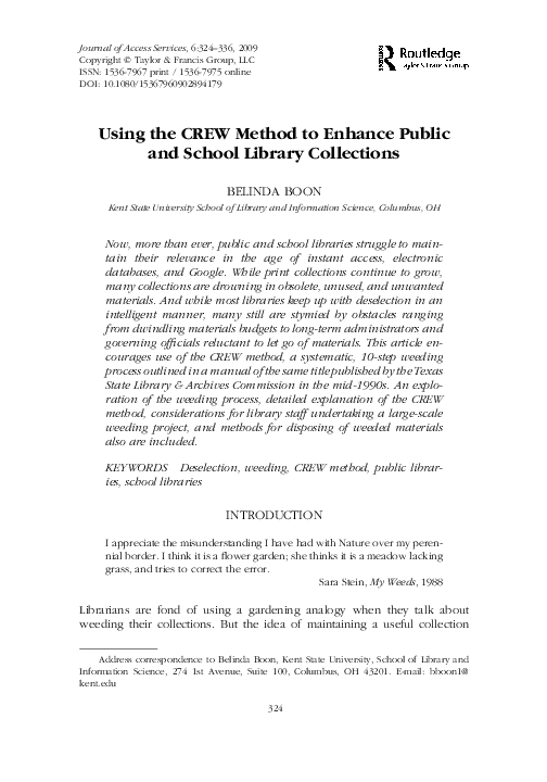 (PDF) Using the CREW Method to Enhance Public and School Library ...