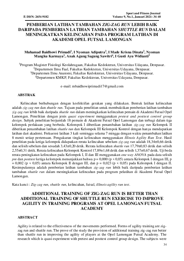 (PDF) Pemberian Latihan Tambahan Zig-Zag Run Lebih Baik Daripada Pemberian Latihan Tambahan ...