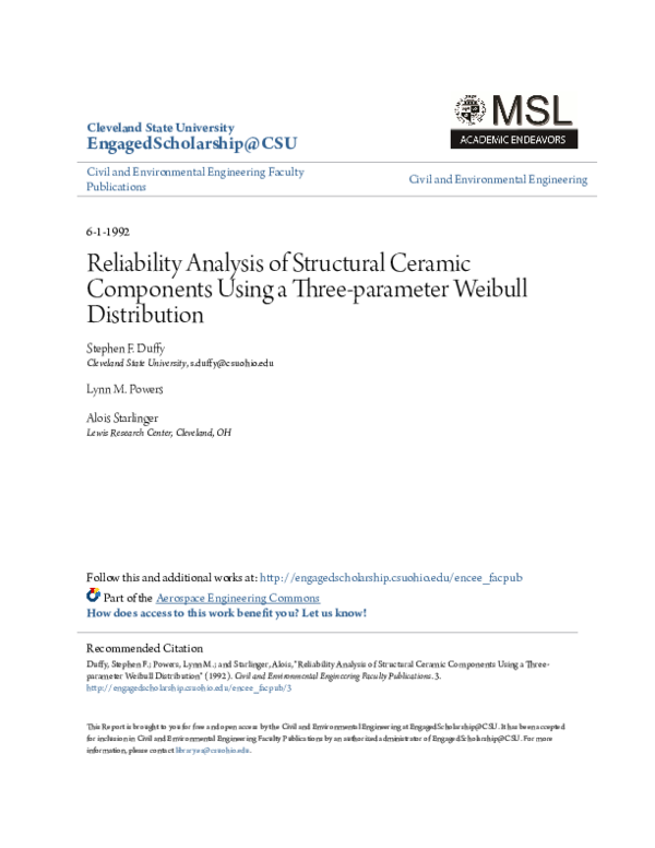 (PDF) Reliability Analysis of Structural Ceramic Components Using a Three-Parameter Weibull ...