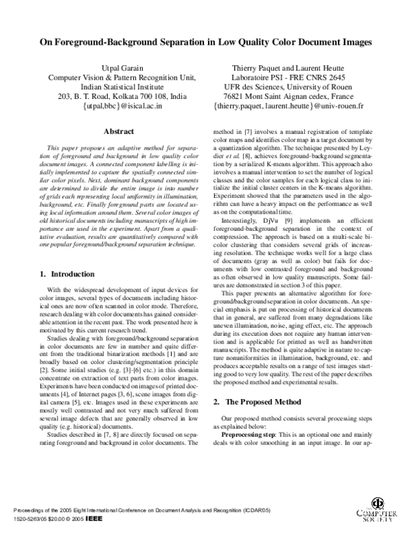 (PDF) On foreground-background separation in low quality color document ...