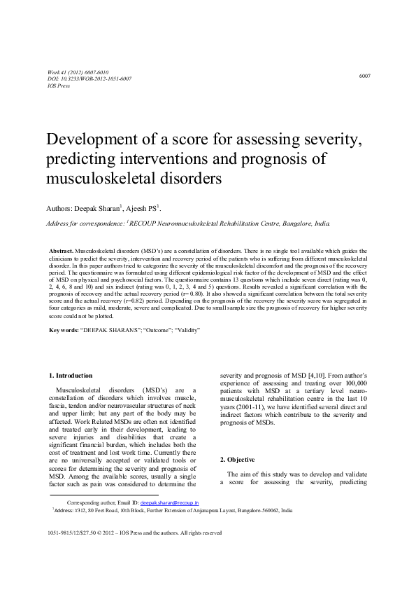 (PDF) Development of a score for assessing severity, predicting ...