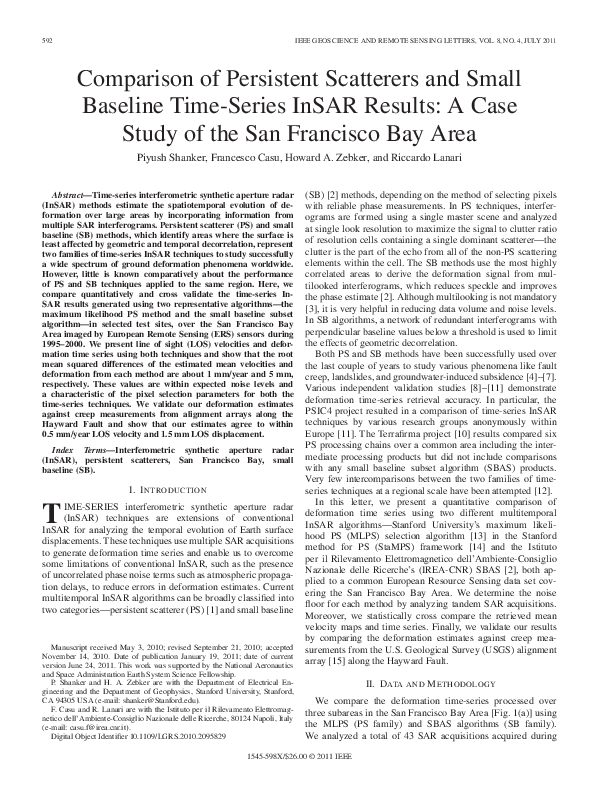 (PDF) Comparison of Persistent Scatterers and Small Baseline Time-Series InSAR Results: A Case ...