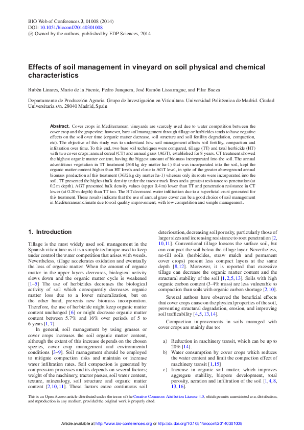 (PDF) Effects of soil management in vineyard on soil physical and ...