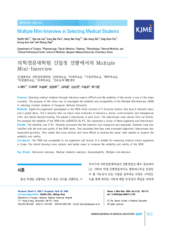 (PDF) Multiple Mini-Interview in Selecting Medical Students