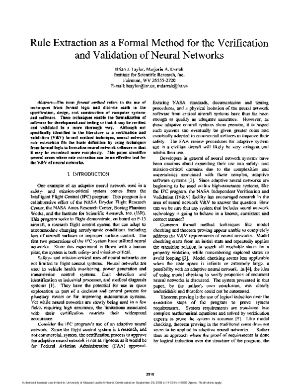 Pdf Rule Extraction As A Formal Method For The Verification And Validation Of Neural Networks