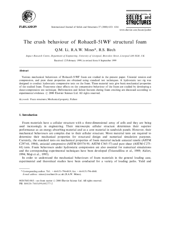 (PDF) The crush behaviour of Rohacell-51WF structural foam