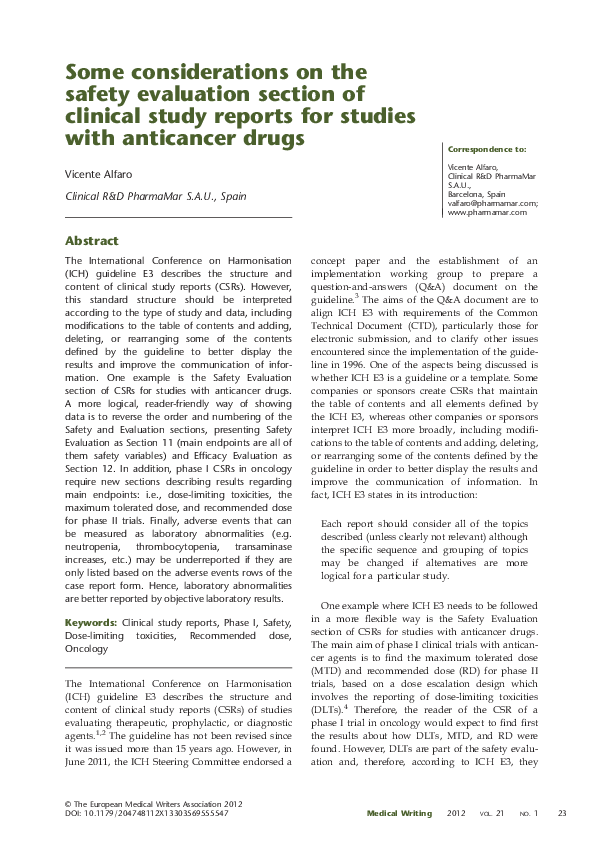 (PDF) Some considerations on the safety evaluation section of clinical ...