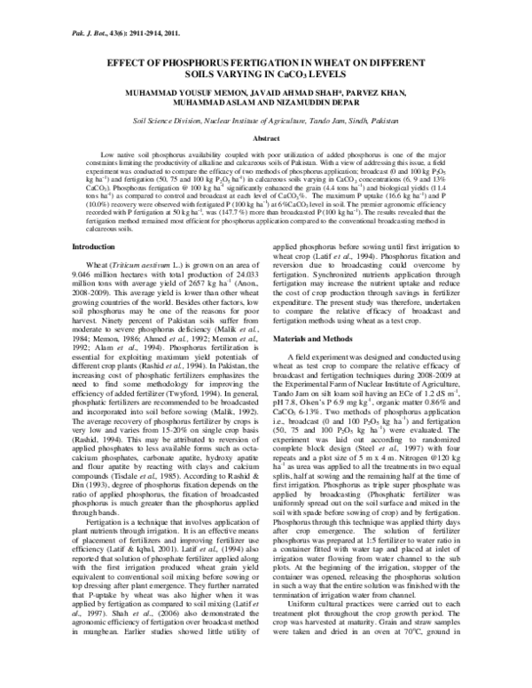 (PDF) EFFECT OF PHOSPHORUS FERTIGATION IN WHEAT ON DIFFERENT SOILS ...