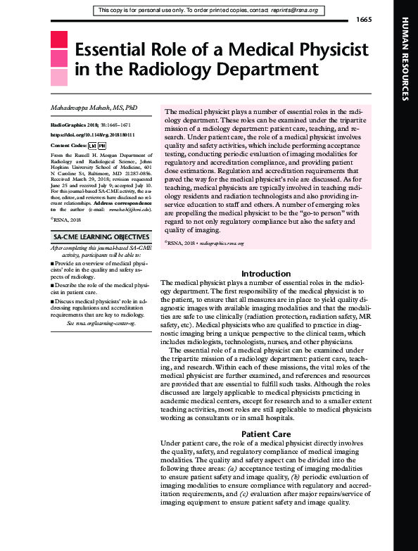 (PDF) Essential Role of a Medical Physicist in the Radiology Department