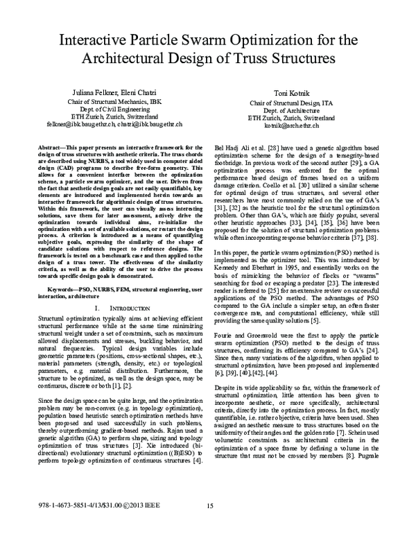 Pdf Interactive Particle Swarm Optimization For The Architectural Design Of Truss Structures