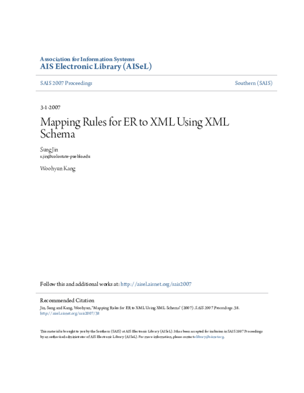 Pdf Mapping Rules For Er To Xml Using Xml Schema