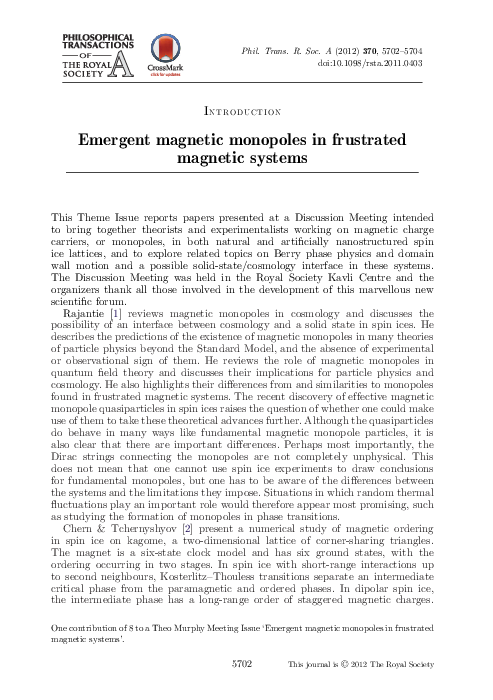 (PDF) Emergent magnetic monopoles in frustrated magnetic systems