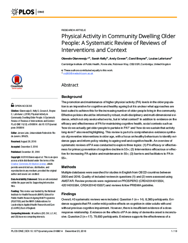 (PDF) Physical activity in community-dwelling older people: a review of systematic reviews of ...