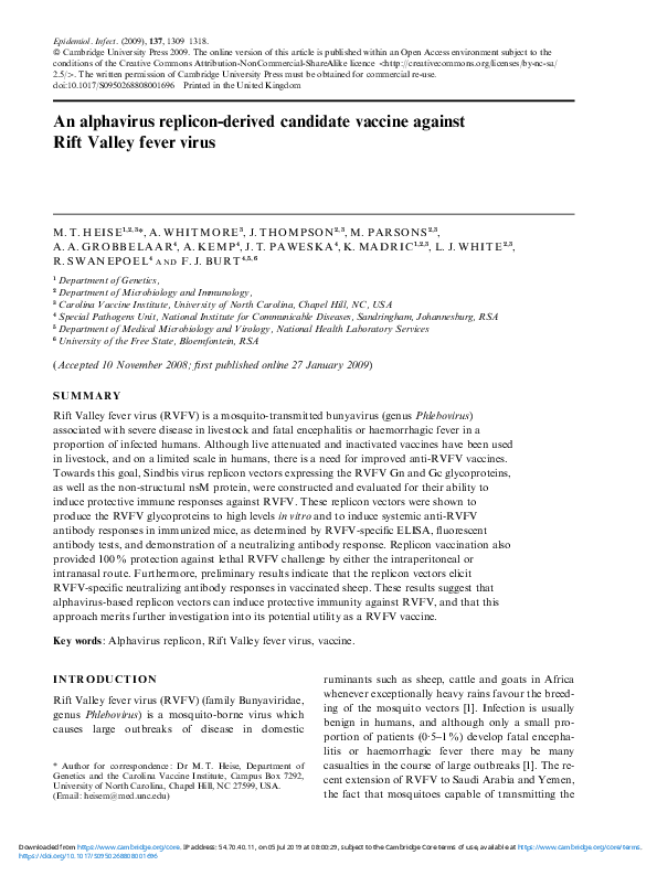 (PDF) An alphavirus replicon-derived candidate vaccine against Rift ...