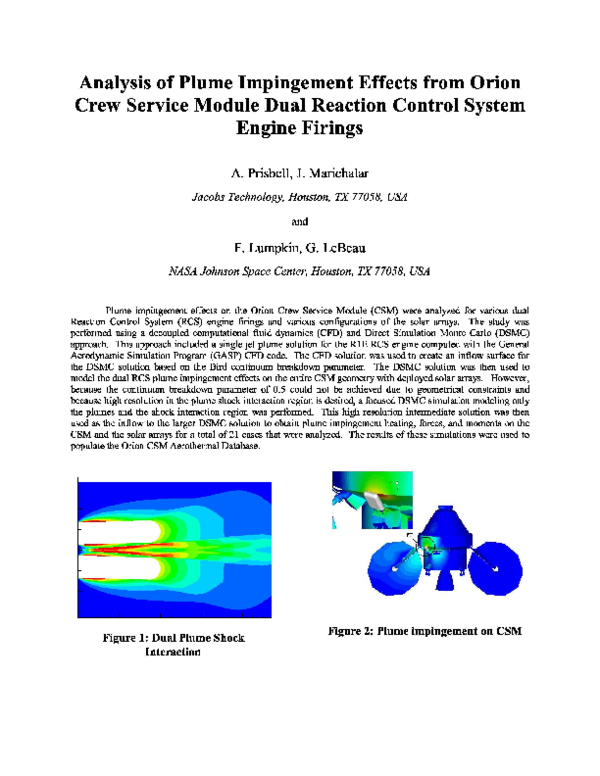(PDF) Analysis of Plume Impingement Effects from Orion Crew Service ...