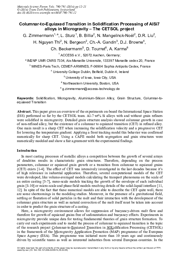 Pdf Columnar To Equiaxed Transition In Solidification Processing