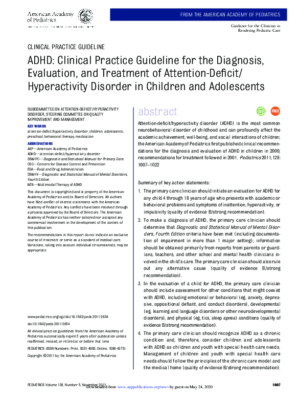 (PDF) ADHD: Clinical Practice Guideline for the Diagnosis, Evaluation, and Treatment of ...